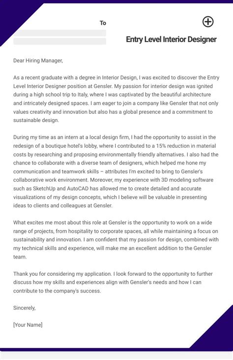 14 Entry Level Interior Designer Cover Letter Examples Plus Recruiter