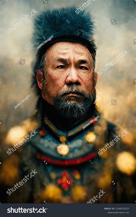 Portrait Great Mongolian Warlord King Digital Stock Illustration