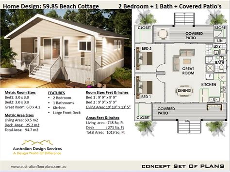 Granny Flat House Plans Small And Tiny Home Design Beach Cottage 2 Bed House Plans Sale