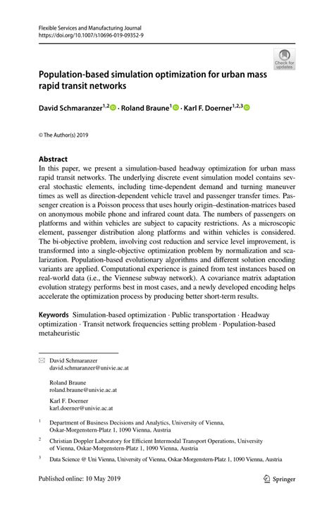 Pdf Population Based Simulation Optimization For Urban Mass Rapid Transit Networks