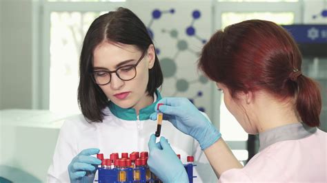 Attractive Female Chemist And Her Assistant Working With Test Tubes