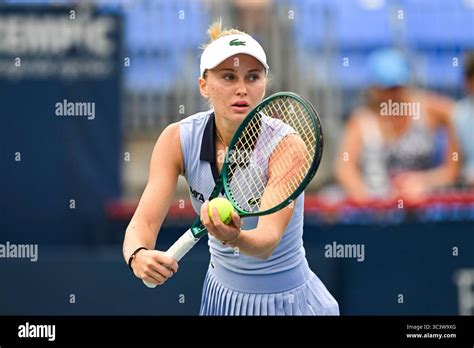 Montreal Qc July 27 Polina Kudermetova Serves The Ball During A
