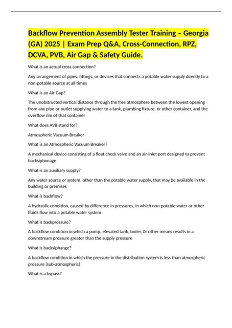 Backflow Prevention Assembly Tester Training Georgia Ga 2025 Exam