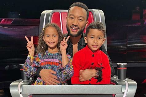 John Legend Smiles On “the Voice ”set With Son Miles And Daughter Luna