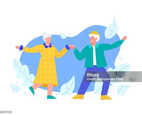 Elderly People Characters Dance Holding Hands Flat Vector Illustration