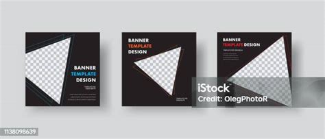 사진에 대 한 뇌졸중과 삼각형 검은 사각형 벡터 웹 배너의 템플릿 웹 배너에 대한 스톡 벡터 아트 및 기타 이미지 웹 배너 배너 표지판 삼각형 Istock