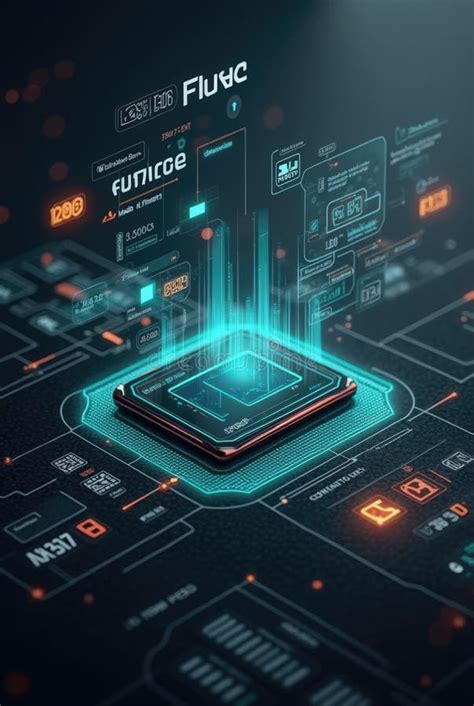 A Microprocessor Is Central To The Design Surrounded By Glowing Data