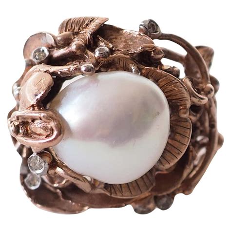 Natural Pearls Diamonds Bronze Ring For Sale At 1stdibs Bronze