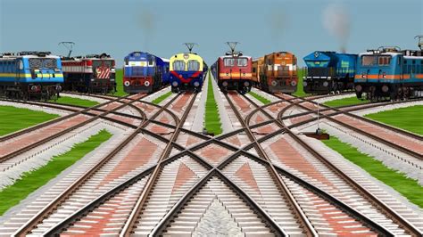8 Trains Crossing By Diamond Railroad Crossings Track Train Game 3d