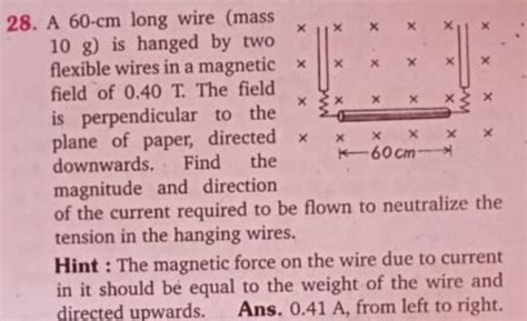 A 60 Mathrm Cm Long Wire Mass 10 G Is Hanged By Two Flexible Wi