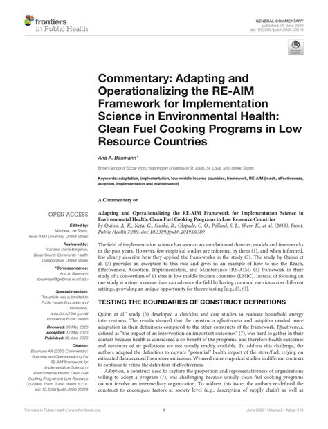 Pdf Commentary Adapting And Operationalizing The Re Aim Framework