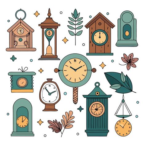 A Collection Of Various Clock Designs Including An Hourglass A