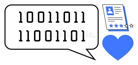 Binary Code In Speech Bubble Blue Heart And User Profile With Rating
