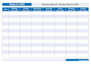 Printable 2026 Weekly Calendar