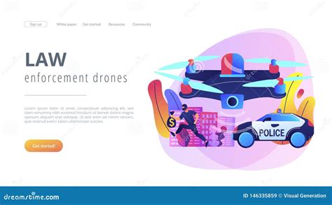 Law Enforcement Drones Concept Landing Page Stock Vector