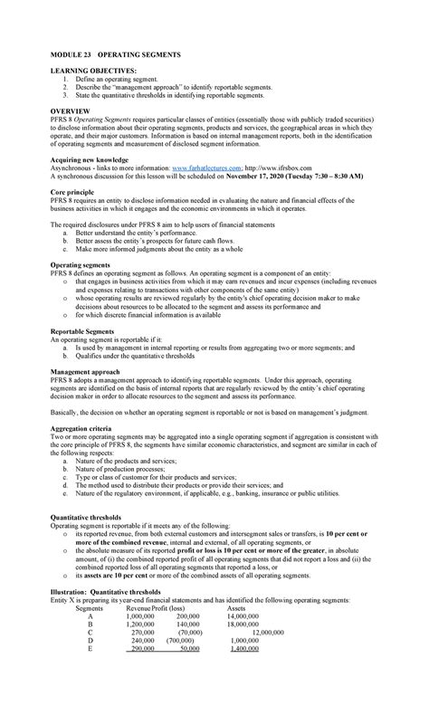 Module 23 Operating Segments Module 23 Operating Segments Learning