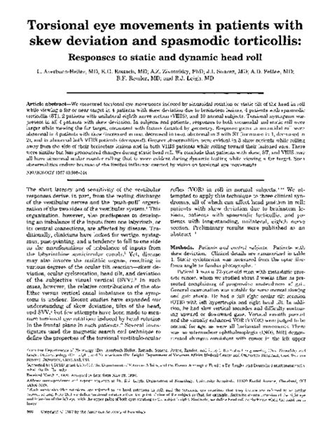 Pdf Torsional Eye Movements In Patients With Skew Deviation And