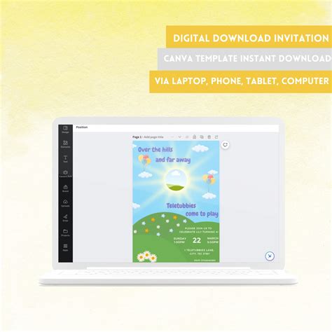 Teletubbies Sun Personalised Photo Birthday Party Invitation Instant Download Editable Canva