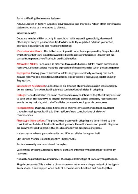 Genetics And Immunology Lecture Notes Factors Affecting The Immune