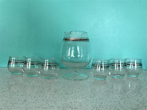 Mid Century Brandy Snifter Set With Silver Banded Pouring Etsy