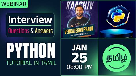 Live Webinar Python Interview Questions And Answers Python In Tamil