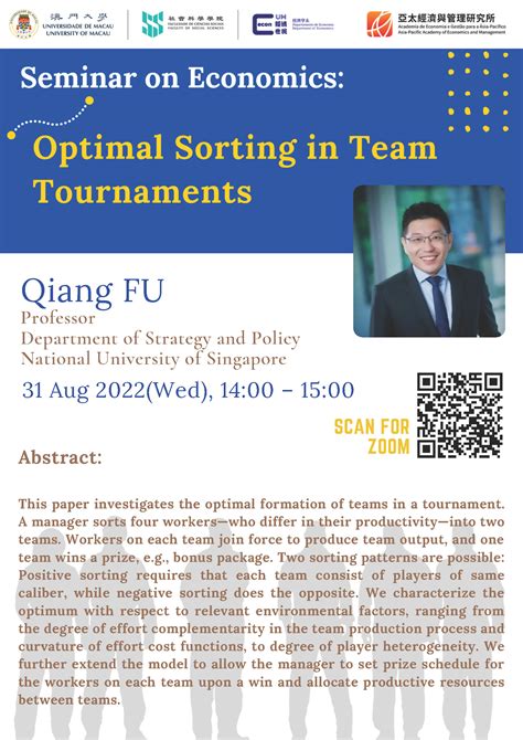 Fss Econ Seminar Optimal Sorting In Team Tournaments” Faculty Of