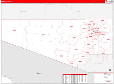 Pima County Az Zip Code Wall Map Red Line Style By Marketmaps Mapsales