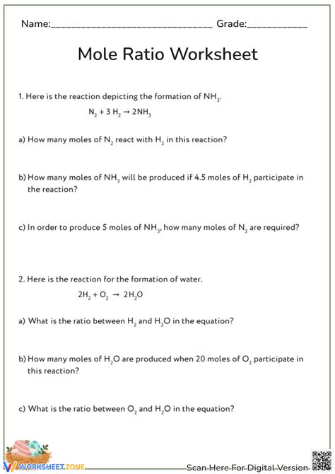 Molar Ratio Worksheet