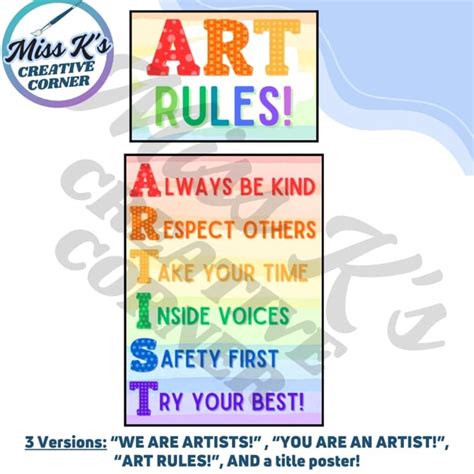 Art Class Rules Poster By Miss Ks Creative Corner Tpt