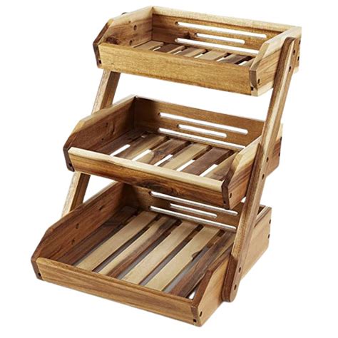 Crafted Good Quality And Termite Proof Brown Wooden Rack With 3 Shelves For Kitchen At Best