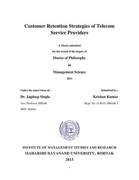 Pdf Customer Retention Strategies Of Telecom Service Providers