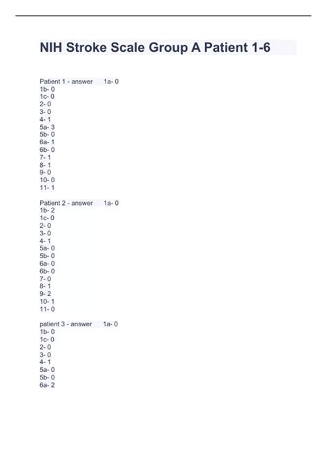 Nih Stroke Scale Group A Patient 1 6 Questions And Answers Verified Nih Stroke Scale Stuvia Us