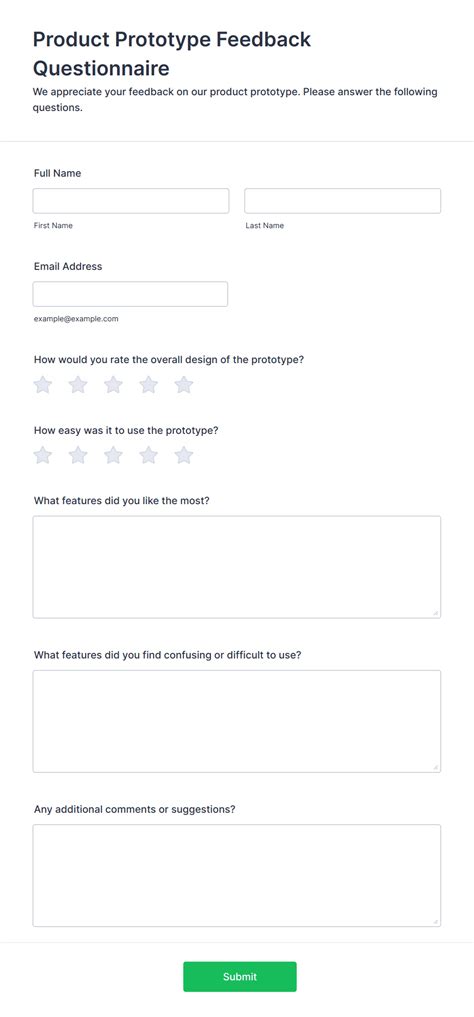 Product Prototype Feedback Questionnaire Form Template Jotform