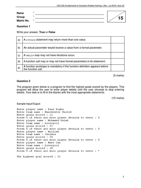 Csc128 Quiz 02 Pdf Parameter Computer Programming Function Mathematics