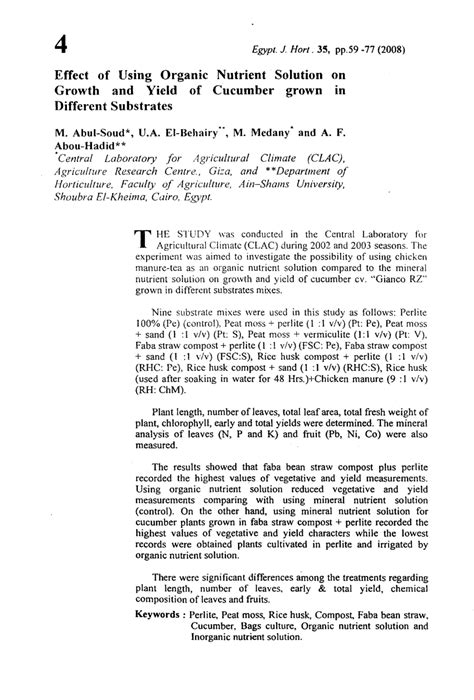 Pdf Effect Of Using Organic Nutrient Solution On Growth And Yield Of