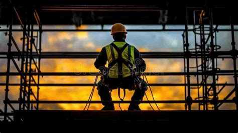 Construction Worker On Scaffolding Safety Focus A Construction Worker