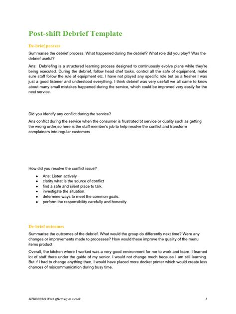 Sithccc043 Debrief Template Aman Pdf
