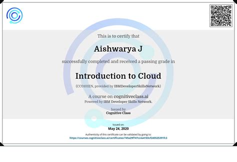 Ibmdeveloperskillsnetwork Cc0101en Certificate Cognitive Class