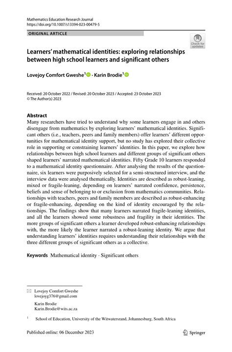 pdf learners mathematical identities exploring relationships