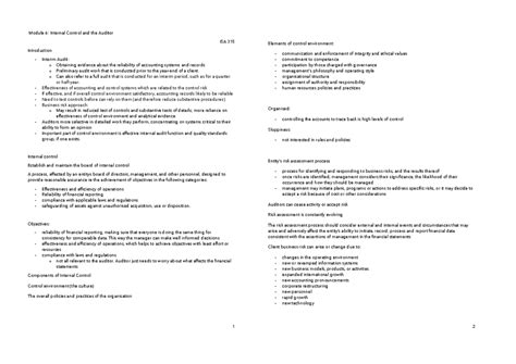 Tyyyyyyyyyyyyyyyyyy Module 6 Internal Control And The Auditor Isa 315 Introduction Interim