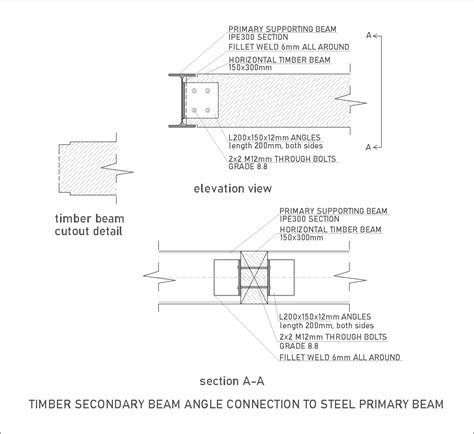 Connexion Cornière De La Poutre Secondaire En Bois à La Poutre Principale En Acier Dwg Détail