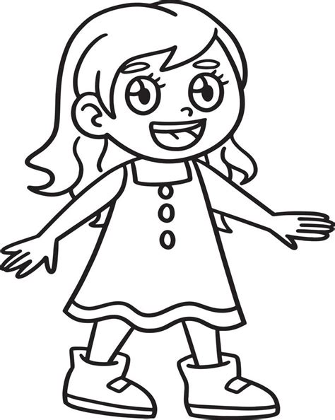 Niña Feliz Página Para Colorear Aislada Para Niños 12697822 Vector En