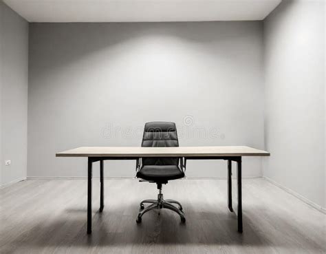 Empty Desk In Small Office Room With Grey Walls Stock Illustration