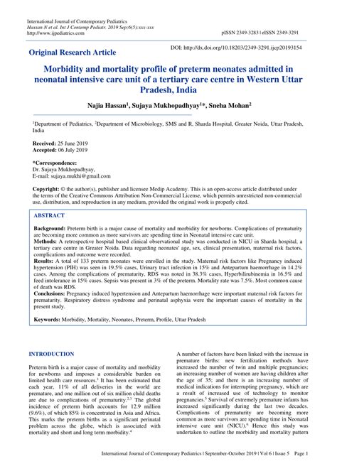 Pdf Morbidity And Mortality Profile Of Preterm Neonates Admitted In