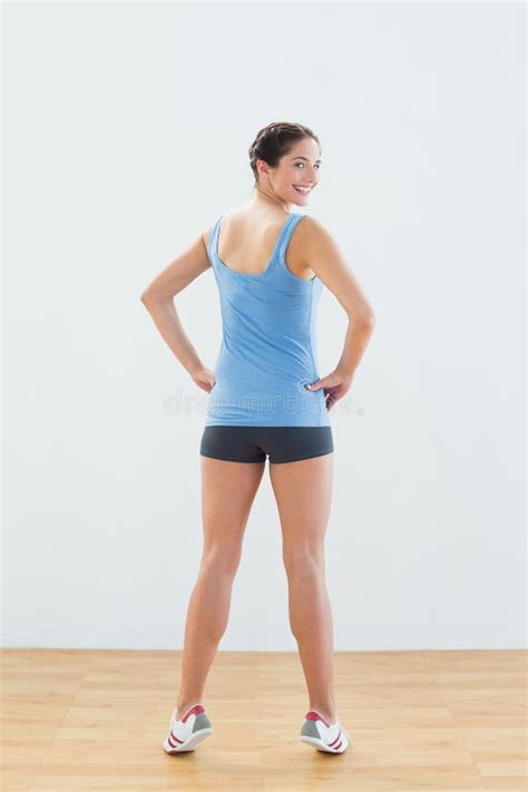 Rear View Portrait Of A Smiling Woman Tip Toeing Stock Image Image Of Exercise Relaxation