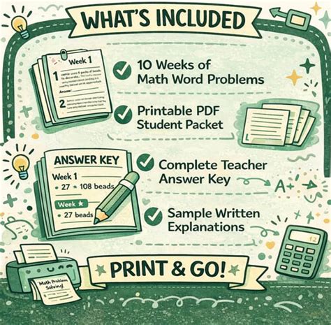 4th Grade Math Problem Solving 10 Week Word Problems Print And Answer Key