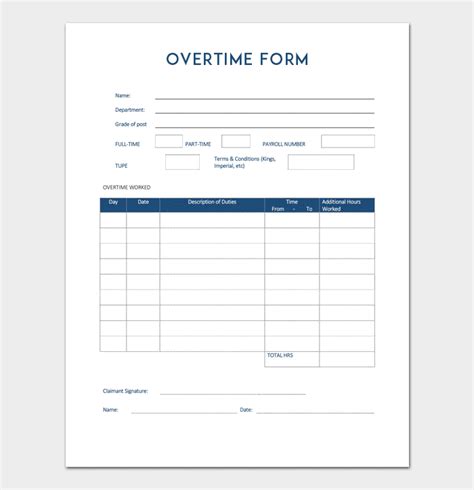 Printable Overtime Form Template Printable Forms Free Online