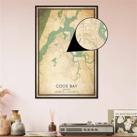 Vintage Coos Bay Oregon Map Poster Modern Home Decor Wall Art Print