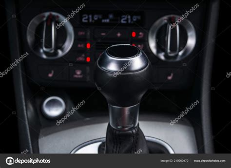 Close View Gear Lever Shift Manual Gearbox Car Interior Details — Stock