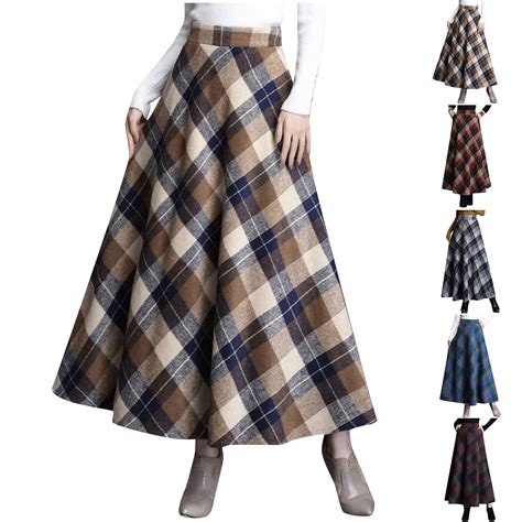 Lovskoo 2024 Plaid Skirts For Women Fall Winter Retro Woolen High